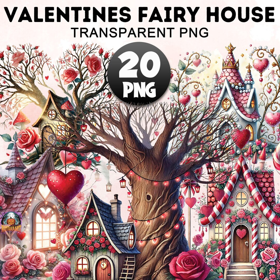 Valentine Cottage Clipart Bundle, 20 PNG Valentine, Love House Clipart ...