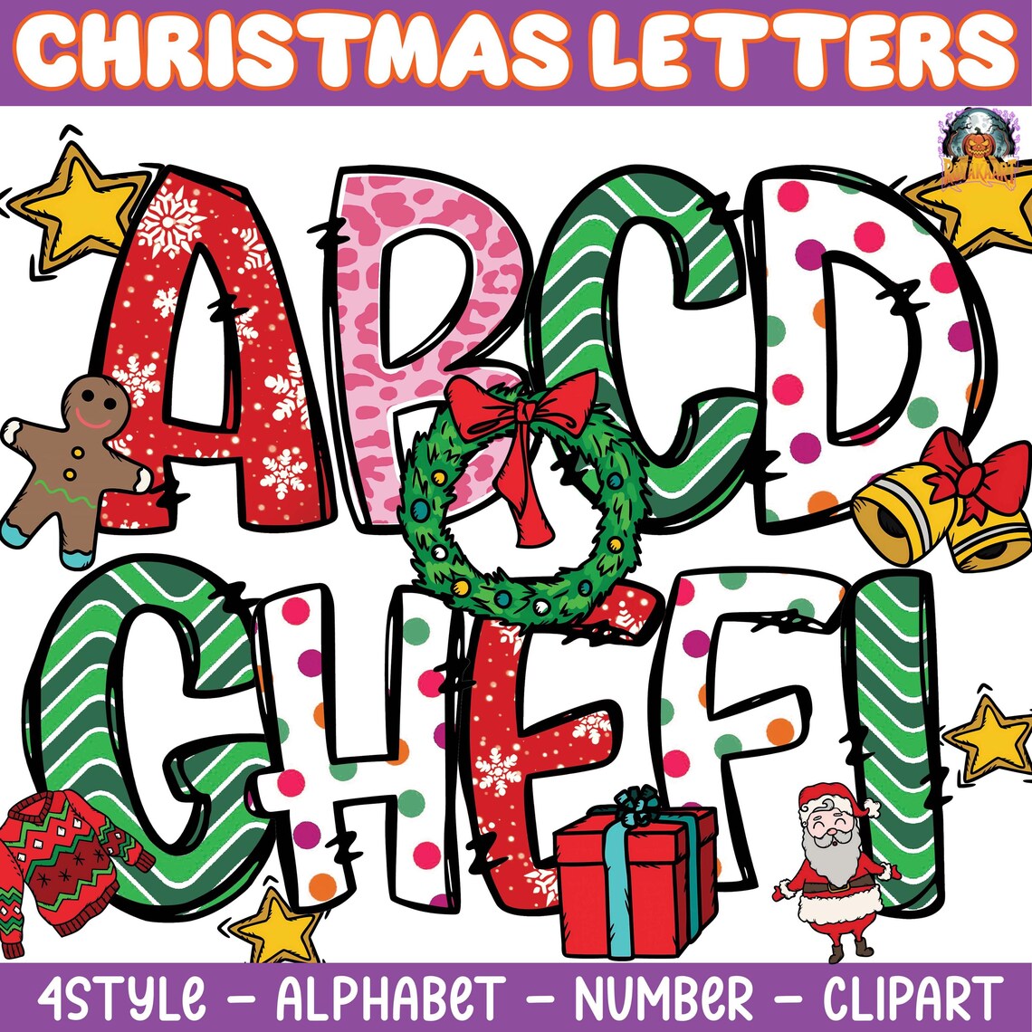 Doodle Alphabet Png Bundle, 4 PNG Holiday, Christmas Tree Png ...