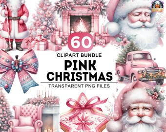 60+ Watercolor Exquisite Pink Christmas Clipart, Festive Holiday Png ...