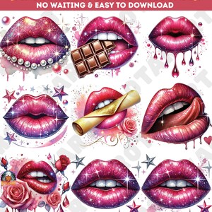 Romantic Lips Clipart Bundle, 20 PNG Valentine, Lips Glitter Clipart ...