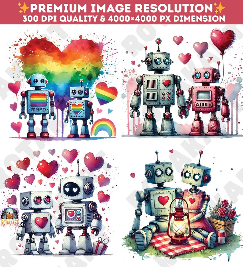 Romantic Robot Clipart Bundle, 20 PNG Valentine, Couple Valentines ...