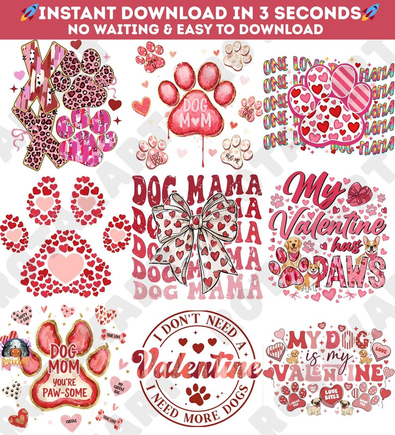 Dog Paw Print Png Bundle, 20 PNG Valentine's Day, Dog Lover Png, Dog ...