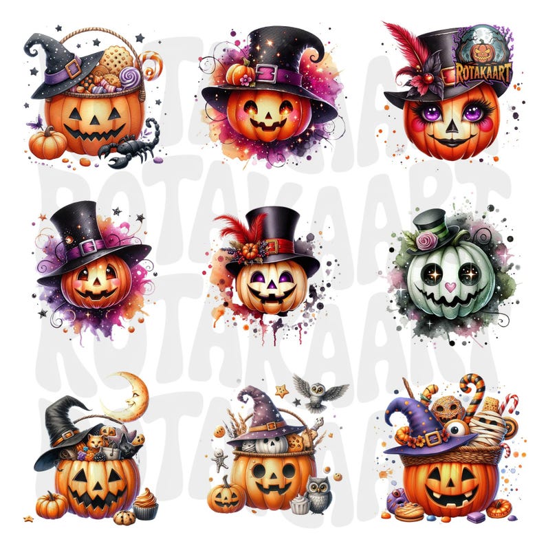 50+ Pumpkin Face Halloween Clipart Bundle, Spooky Vibes Png, Retro ...