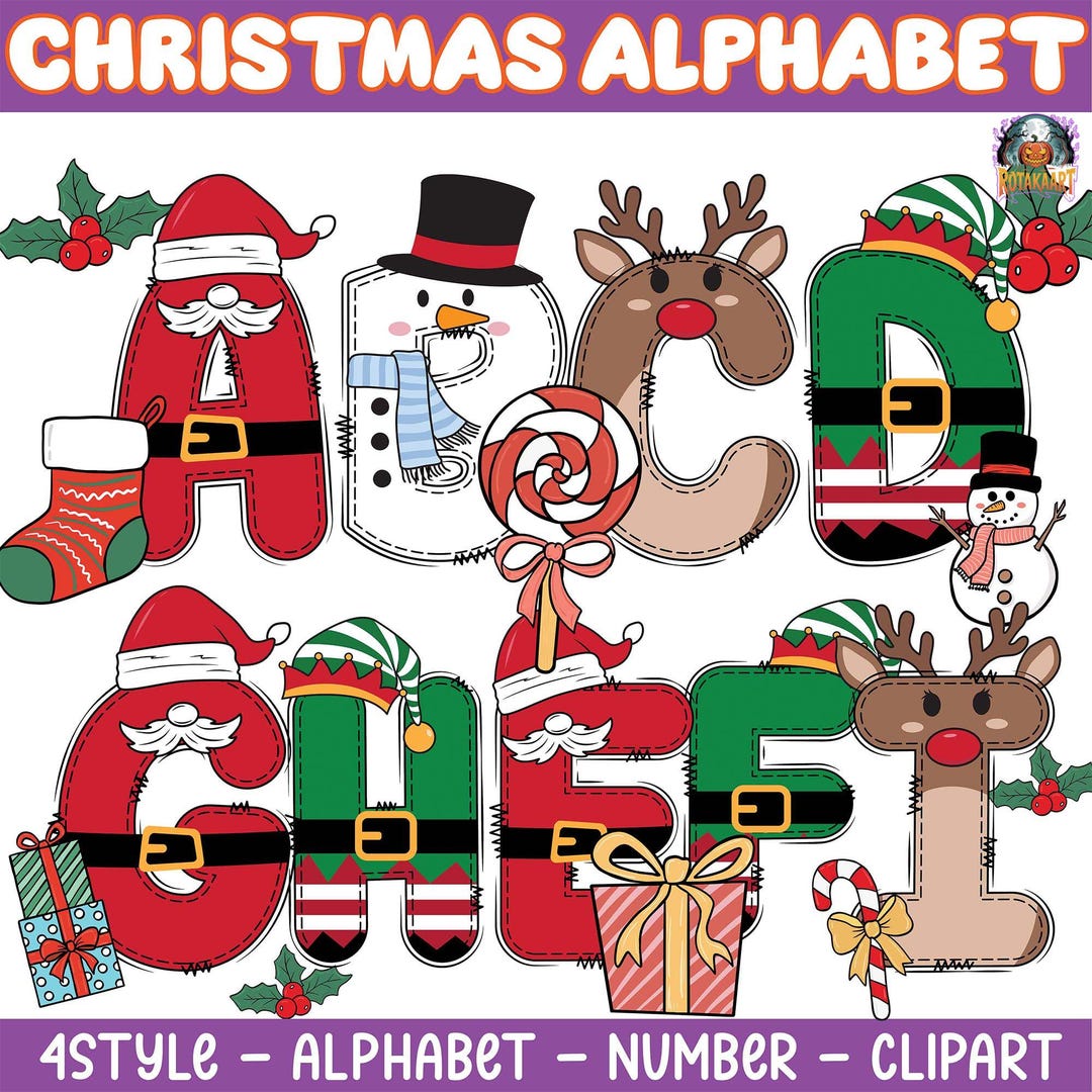 Doodle Alphabet Png Bundle, 4 PNG Santa Claus, Merry Christmas Png ...