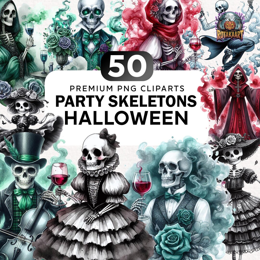 50+ Party Skeletons Clipart Bundle, Halloween Png, Skeleton Drinking ...