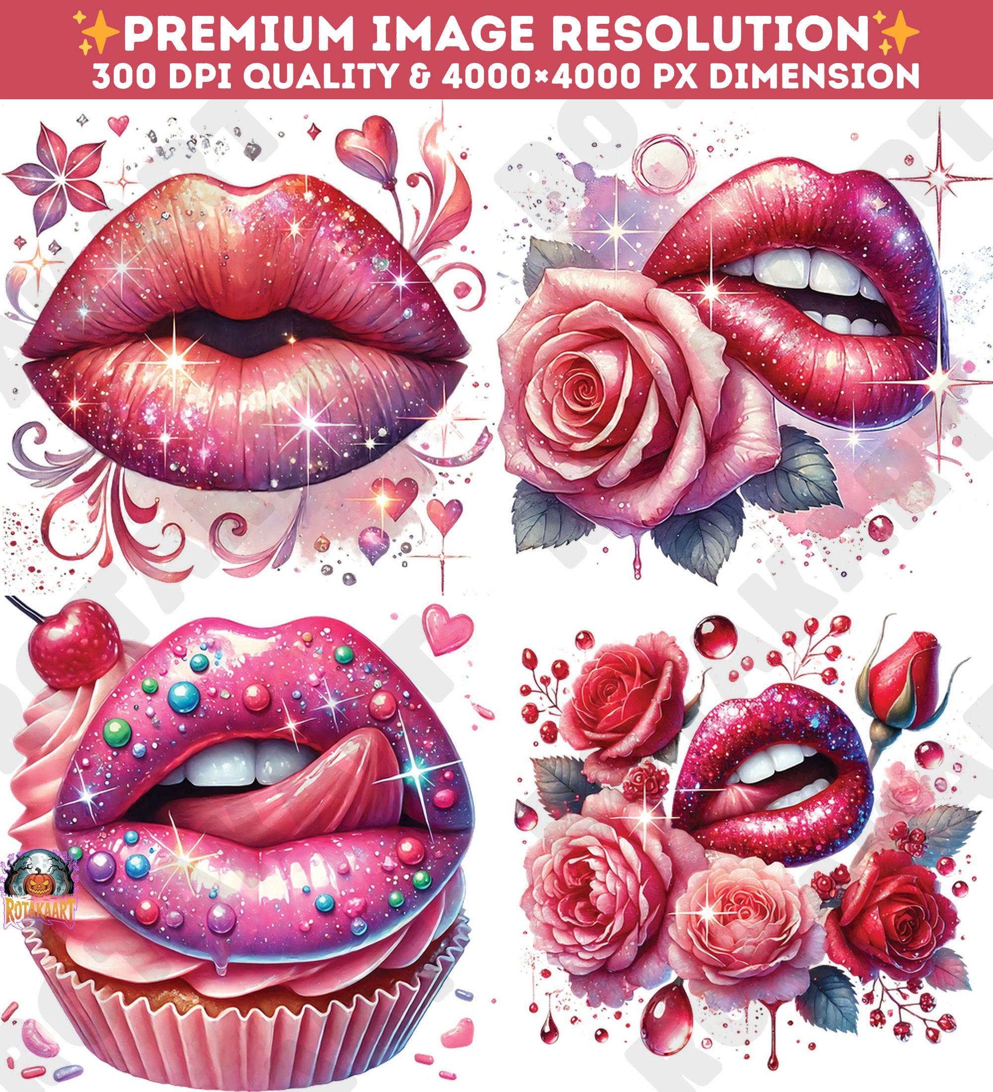 Romantic Lips Clipart Bundle, 20 PNG Valentine, Lips Glitter Clipart ...