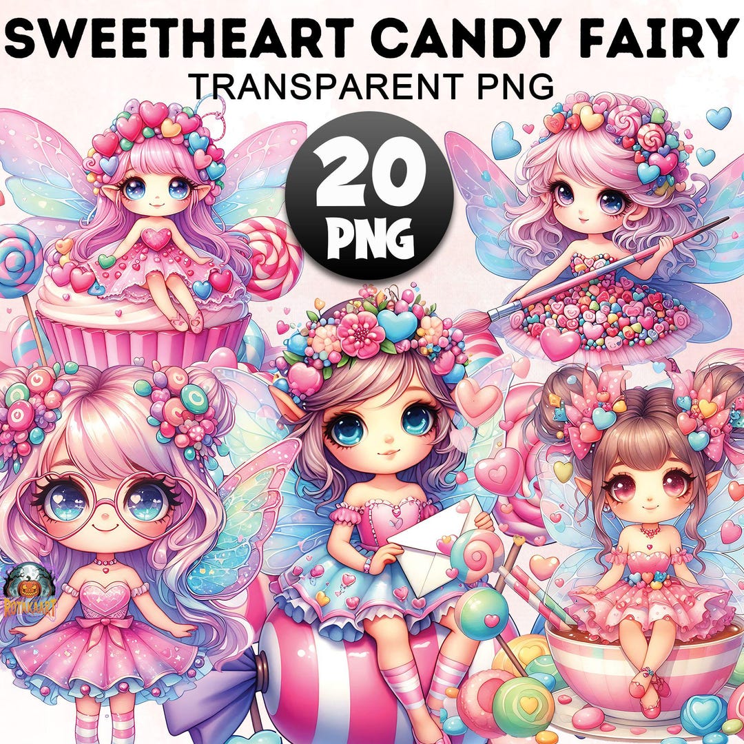 Candy Fairy Clipart Bundle, 20 PNG Valentine, Chibi Fairy Clipart ...