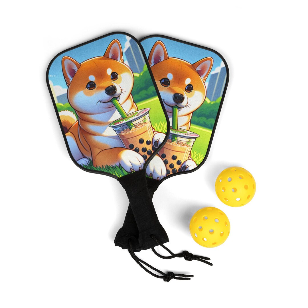 Pickleball Kit - Shiba Drinking Boba on Pickleball Set, Pickleball Set ...