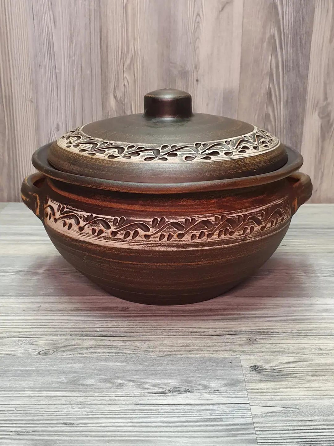 Handmade Clay Roaster Pot With Lid – 3 L Rustic Terracotta Dutch Oven ...
