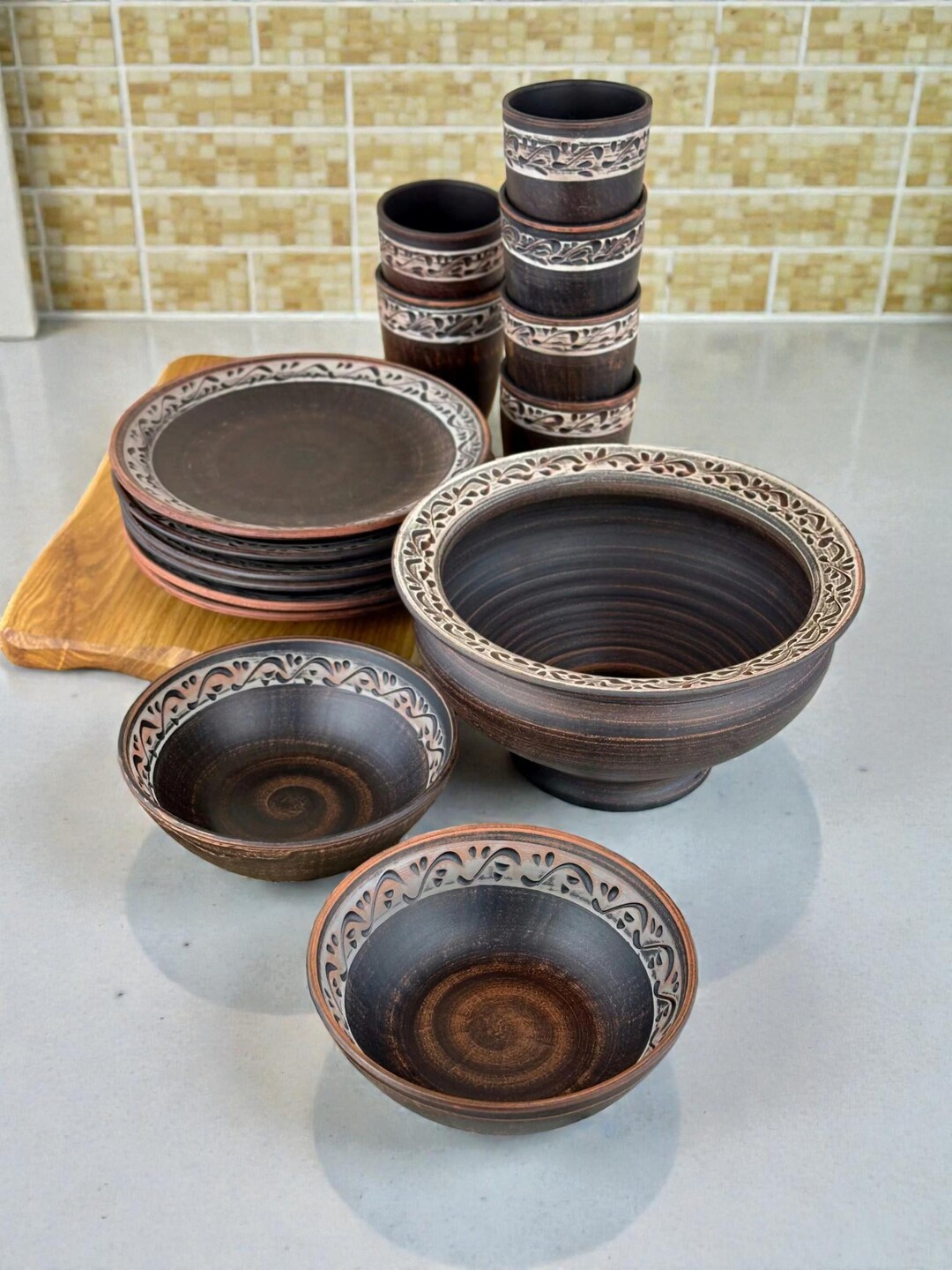 Family Dumpling Dinnerware Set Handmade From Natural Clay. Rustic ...