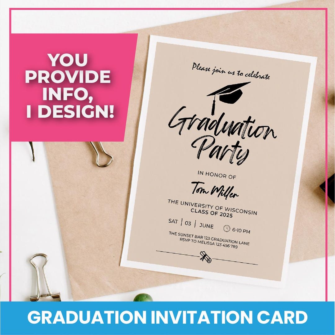 Customized Graduation Invitation Card, Minimalist Graduation Party ...