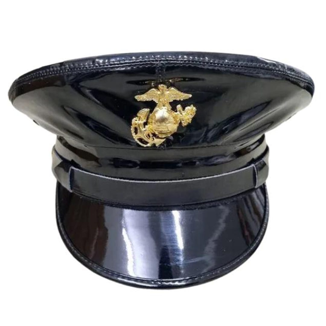 USMC Dress Blue Enlisted Cap – Black Vinyl Marine Corps Service Hat - Etsy