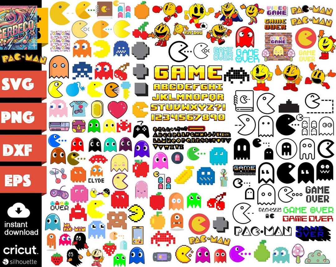 Pacman Mega Bundle Png Files, Pacman Alphabet Png, Pacman Game Clipart ...