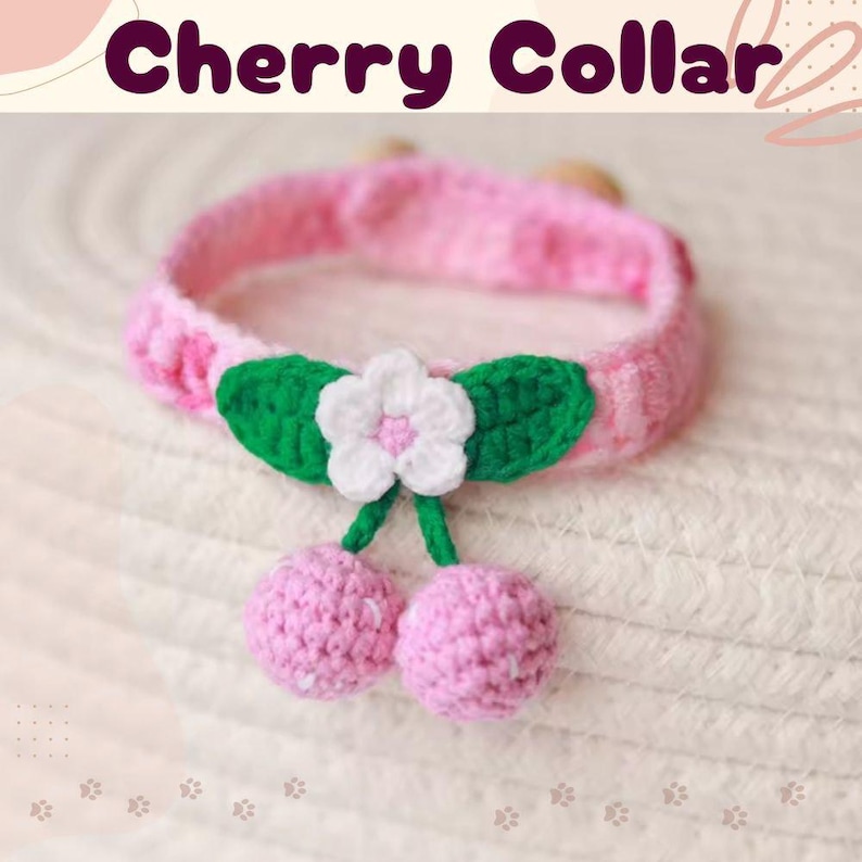 Crochet Handmade Collar, Cherry Bell Necklace, Pet Accessories, Hand ...
