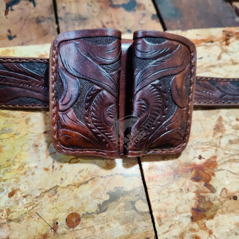 Texas BBQ Rig Floral Hand Carved Leather Gun Belt With Double Carry ...