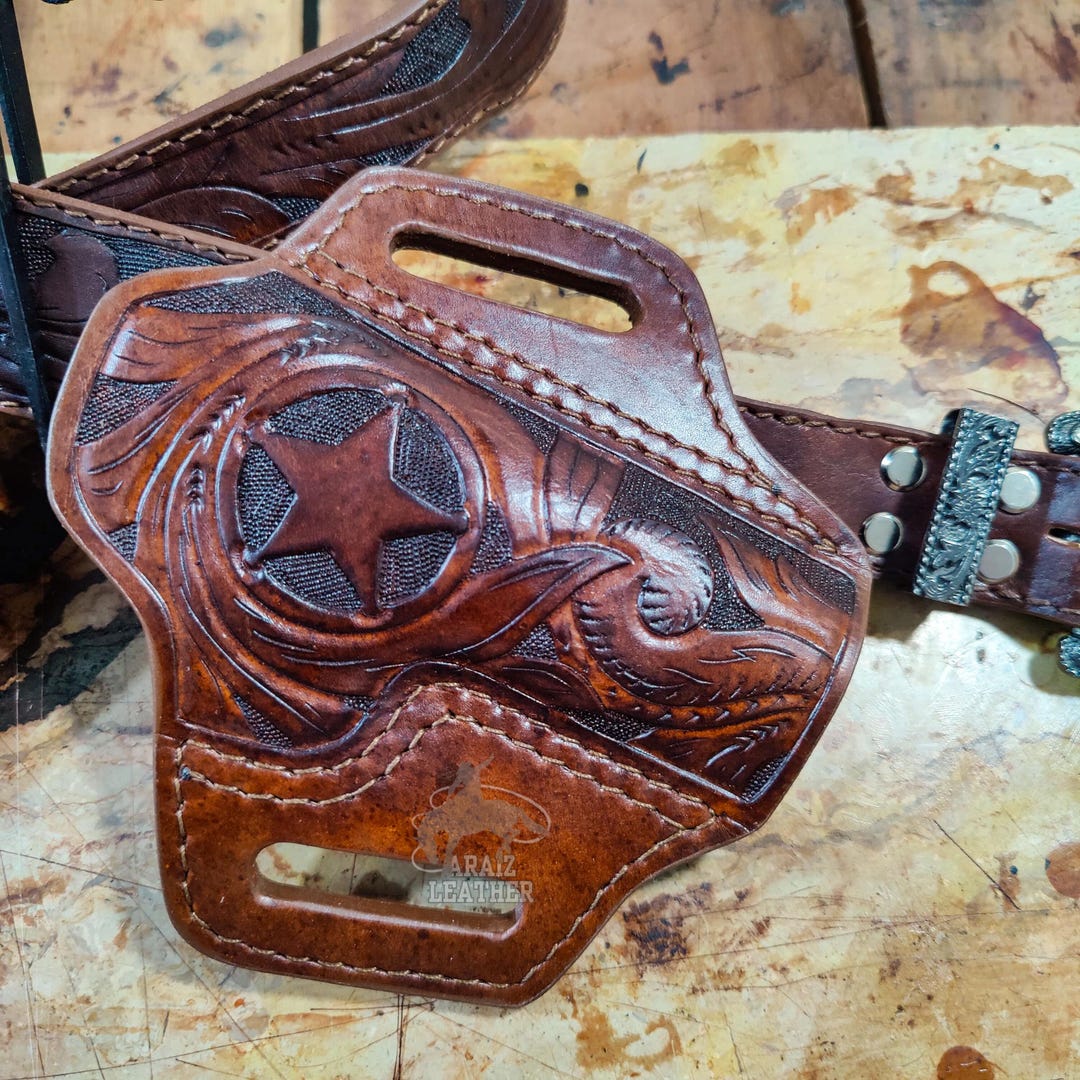 Texas BBQ Rig Floral Hand Carved Leather Gun Belt With Double Carry ...