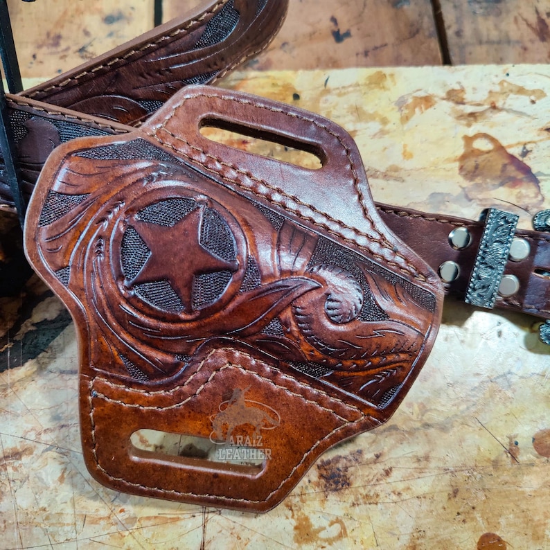 Texas BBQ Rig Floral Hand Carved Leather Gun Belt With Double Carry ...