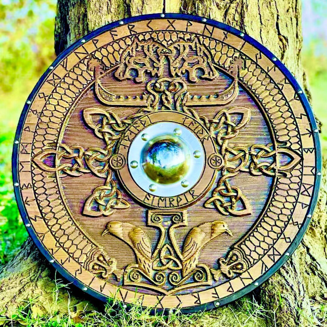 Handmade Viking Shield, Carved Ravens Shield, Wall Décor, Viking Gift ...
