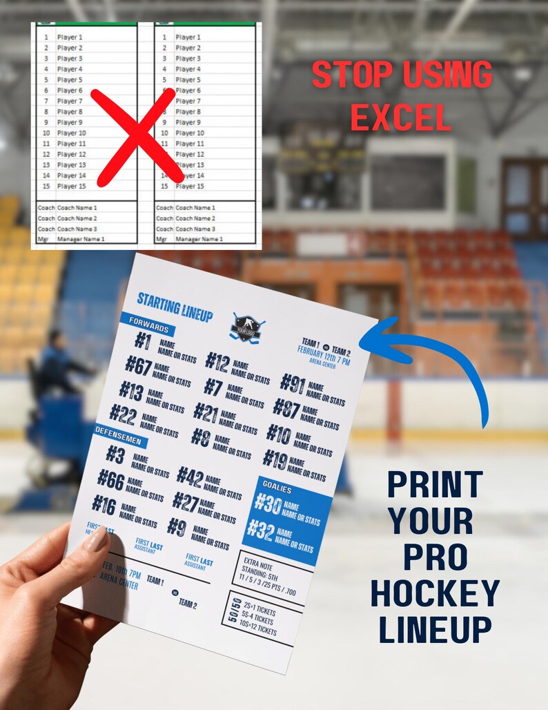 Hockey Lineup Template, Printable Hockey Roster, Digital Hockey Sheet ...