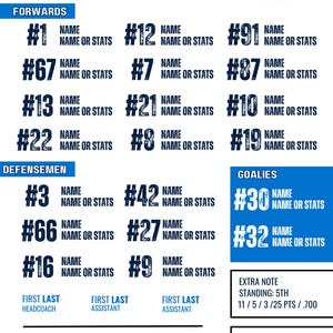 Hockey Lineup Template, Printable Hockey Roster, Digital Hockey Sheet ...