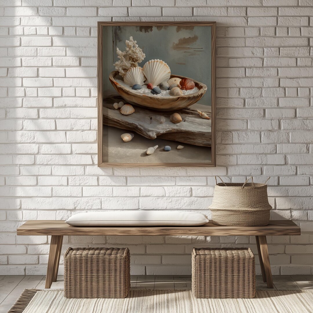 Printable Shell Still Life Painting - Rustic Driftwood Art, Earthy ...