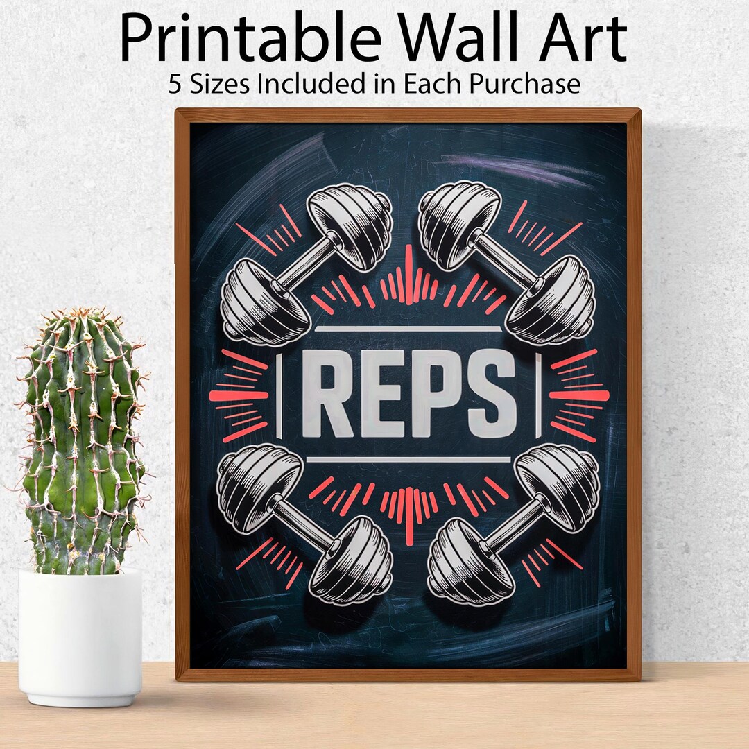 Printable Fitness Motivational Decor - Gym Wall Art, Dumbbell ...