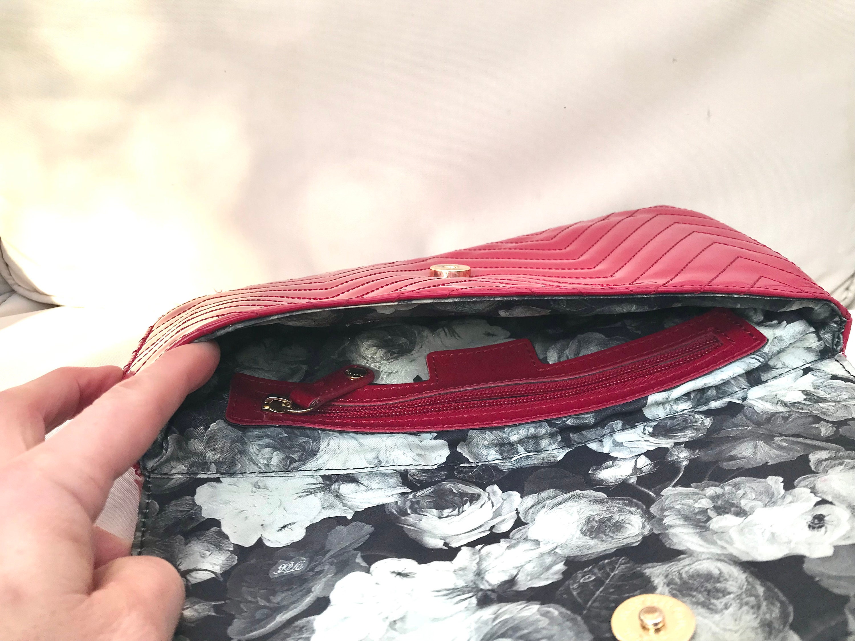 Ted Baker Red Designer Clutch Bag Expandable Evening Bag With Black ...