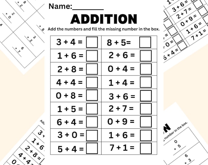 60 Printable Addition Fill in the Blanks Worksheets (numbers 1-20) for ...