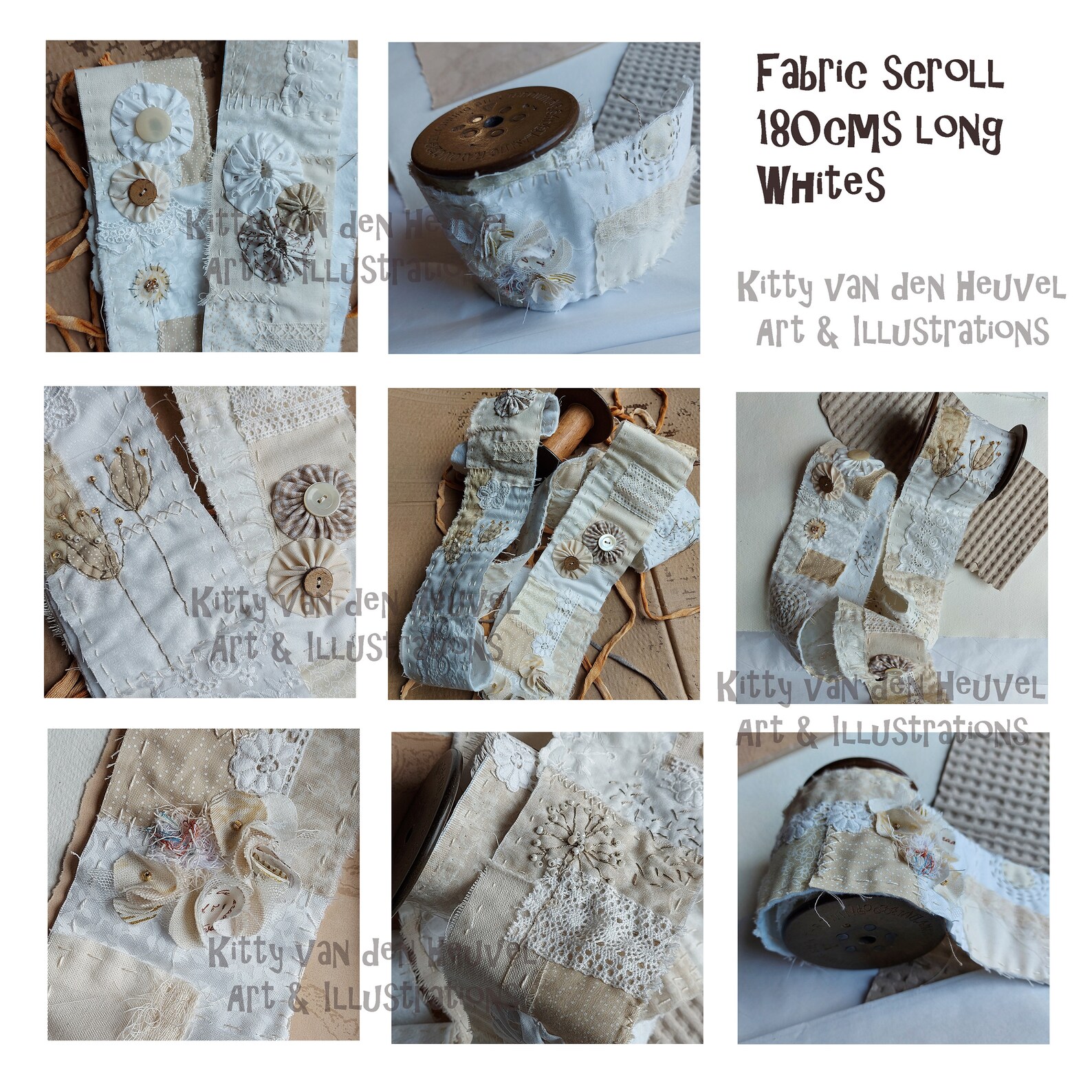 Long artquilt in whites and natural colors fabric scroll | Etsy