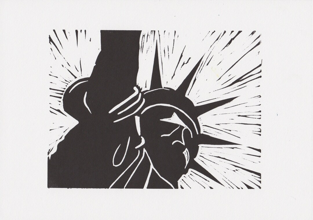 Lady Liberty Linocut Print 2 - Etsy