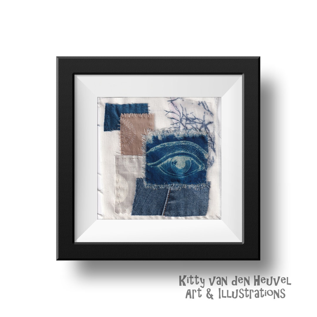 Cyanotype Textile Art Collage Eye - 15x15cms 6"x6" - Etsy