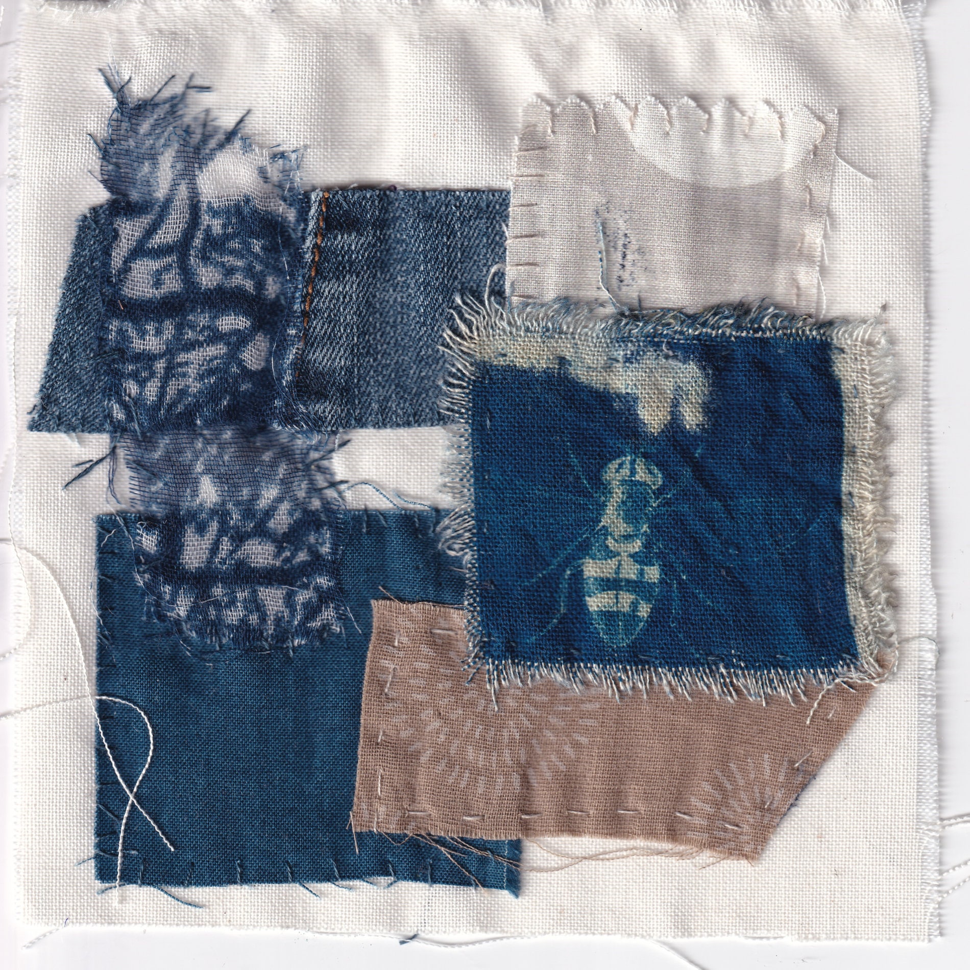 Cyanotype Textile Art Collage Bee - 15x15cms 6"x6" - Etsy