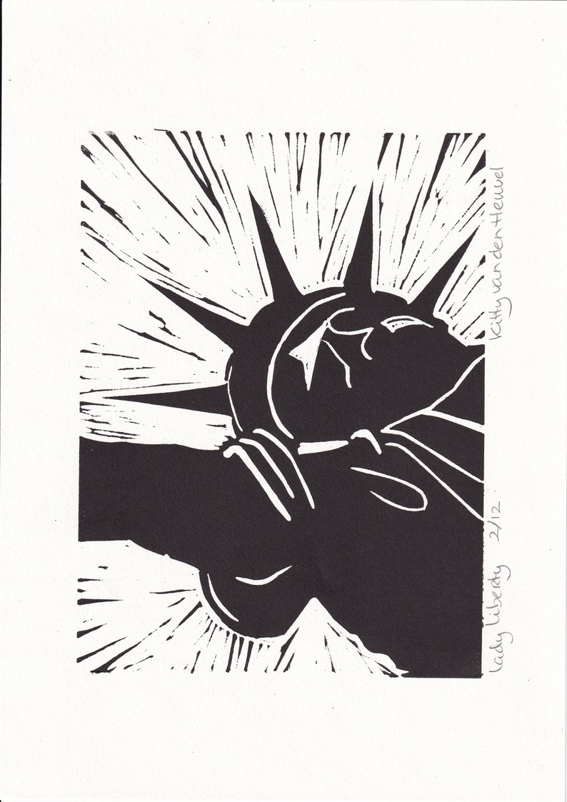Lady Liberty Linocut Print 2 - Etsy