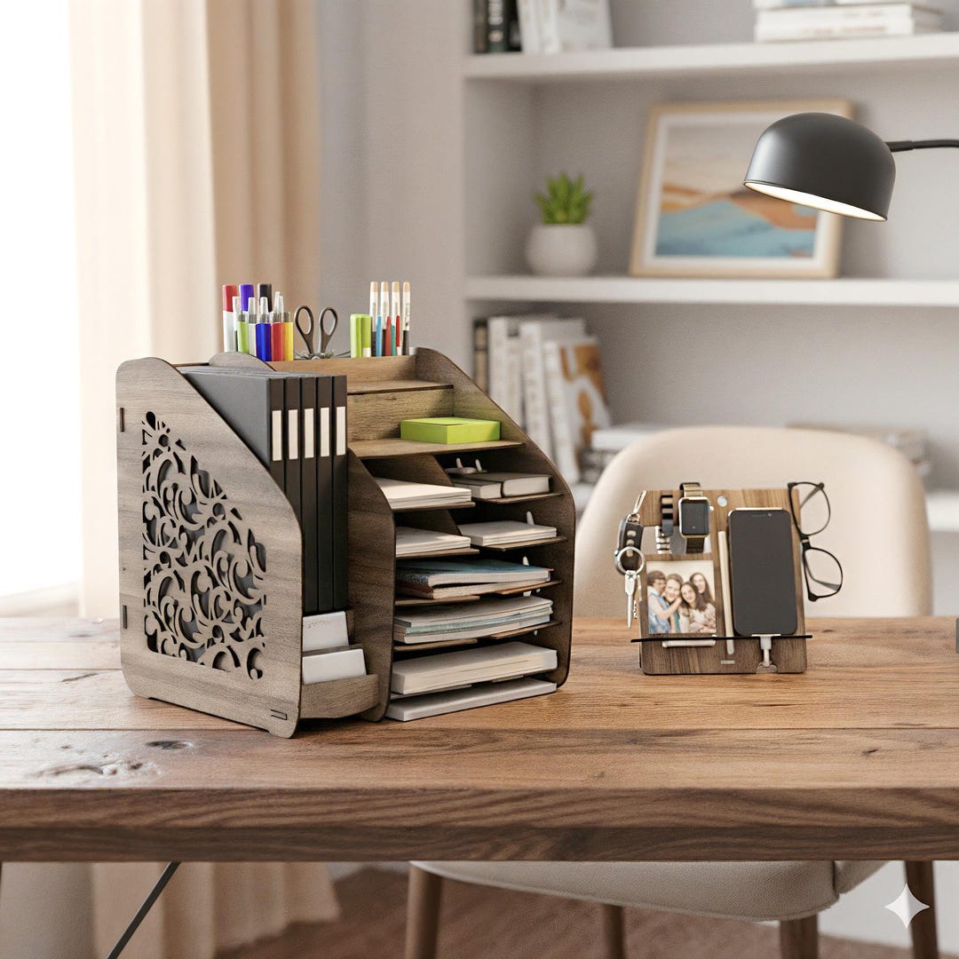 Extra Large Wooden Office Desk Organizer – Multifunctional Storage With ...