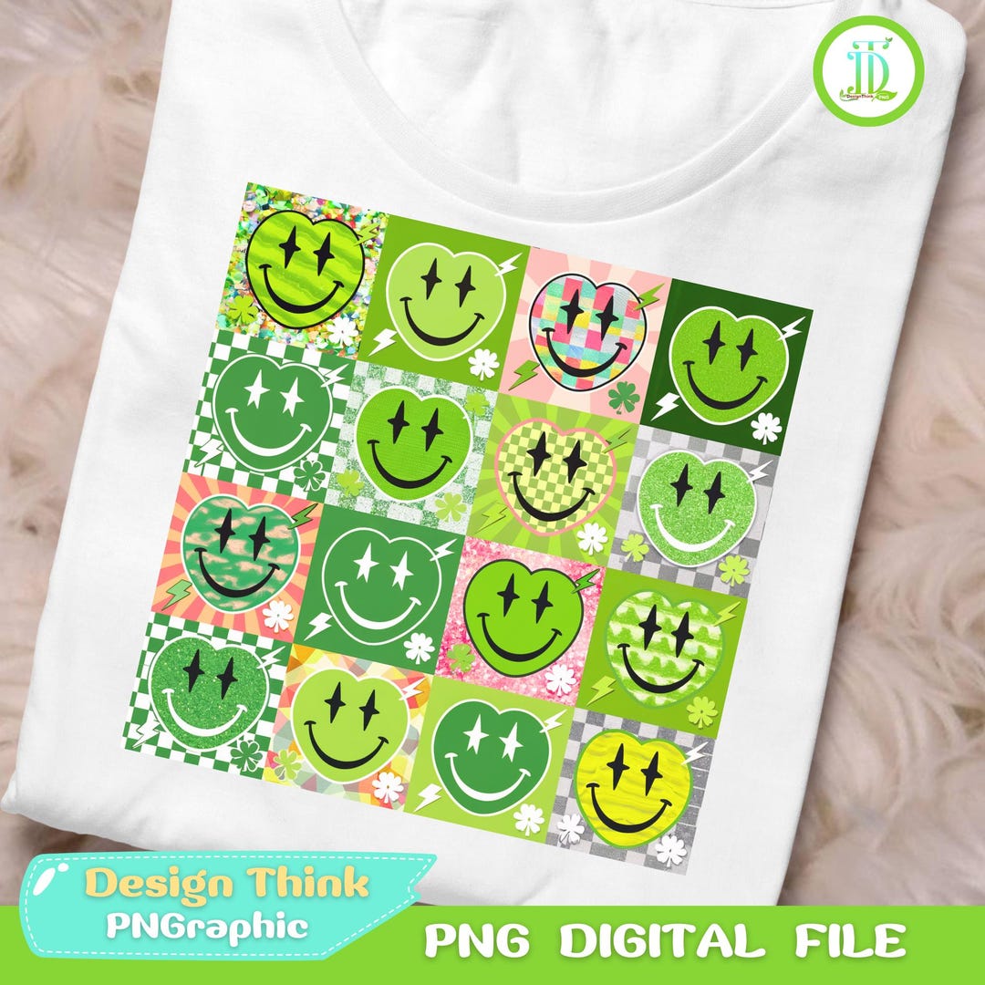 Green Smiley Face St. Patrick's Day PNG: Retro Y2K Clipart (digital ...