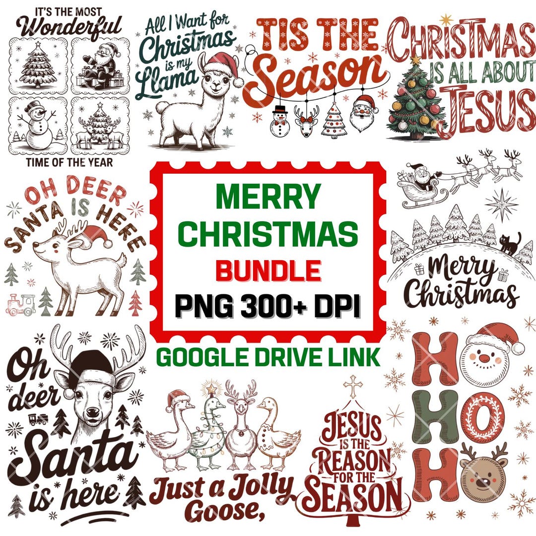 Retro Christmas PNG Bundle, Festive Holiday Clipart (digital Download ...