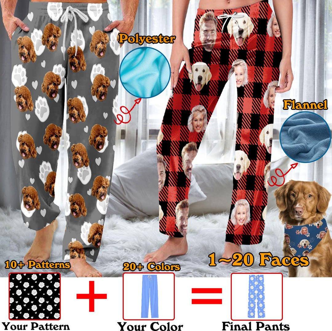 Personalized Face Pajama Pants: Custom Flannel or Polyester Sleepwear ...