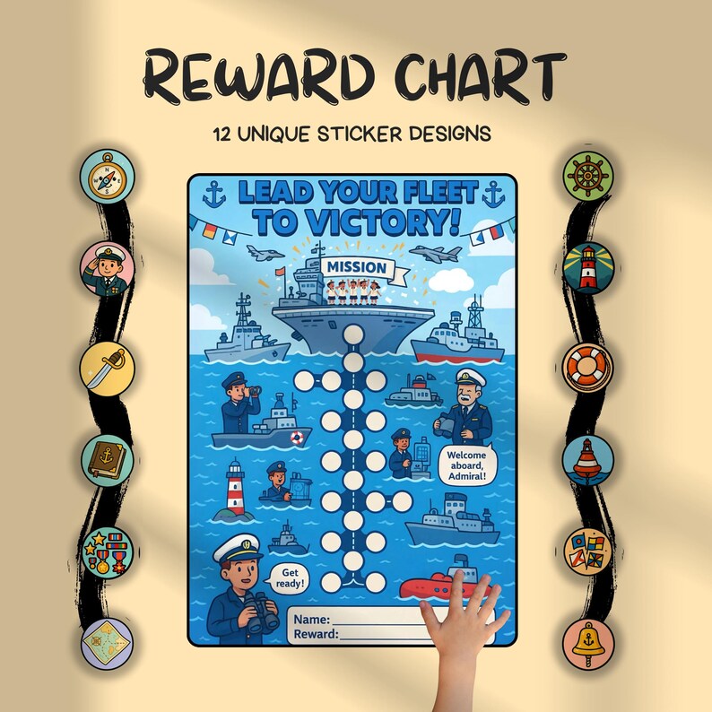 Navy Reward Chart for Kids: Printable Chore Chart, Goal Tracker ...