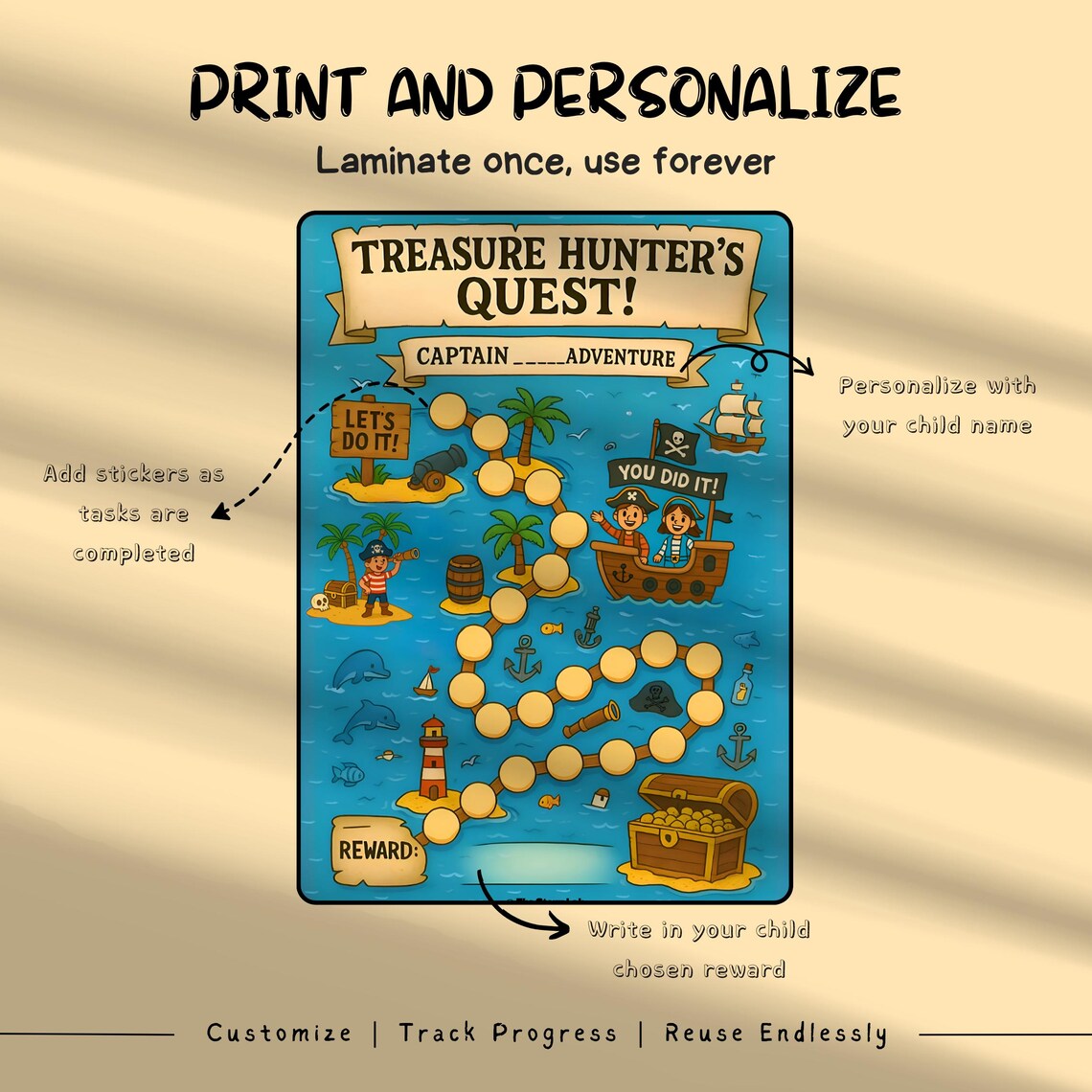 Pirate Reward Chart for Kids: Printable Behavior & Chore Tracker ...