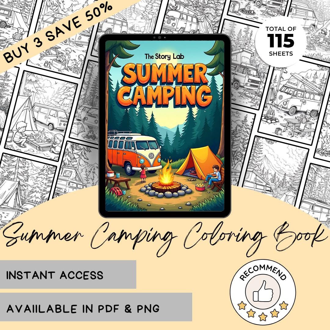 Camping Coloring Book: 115 Pages of Summer Adventure (PDF Printable ...