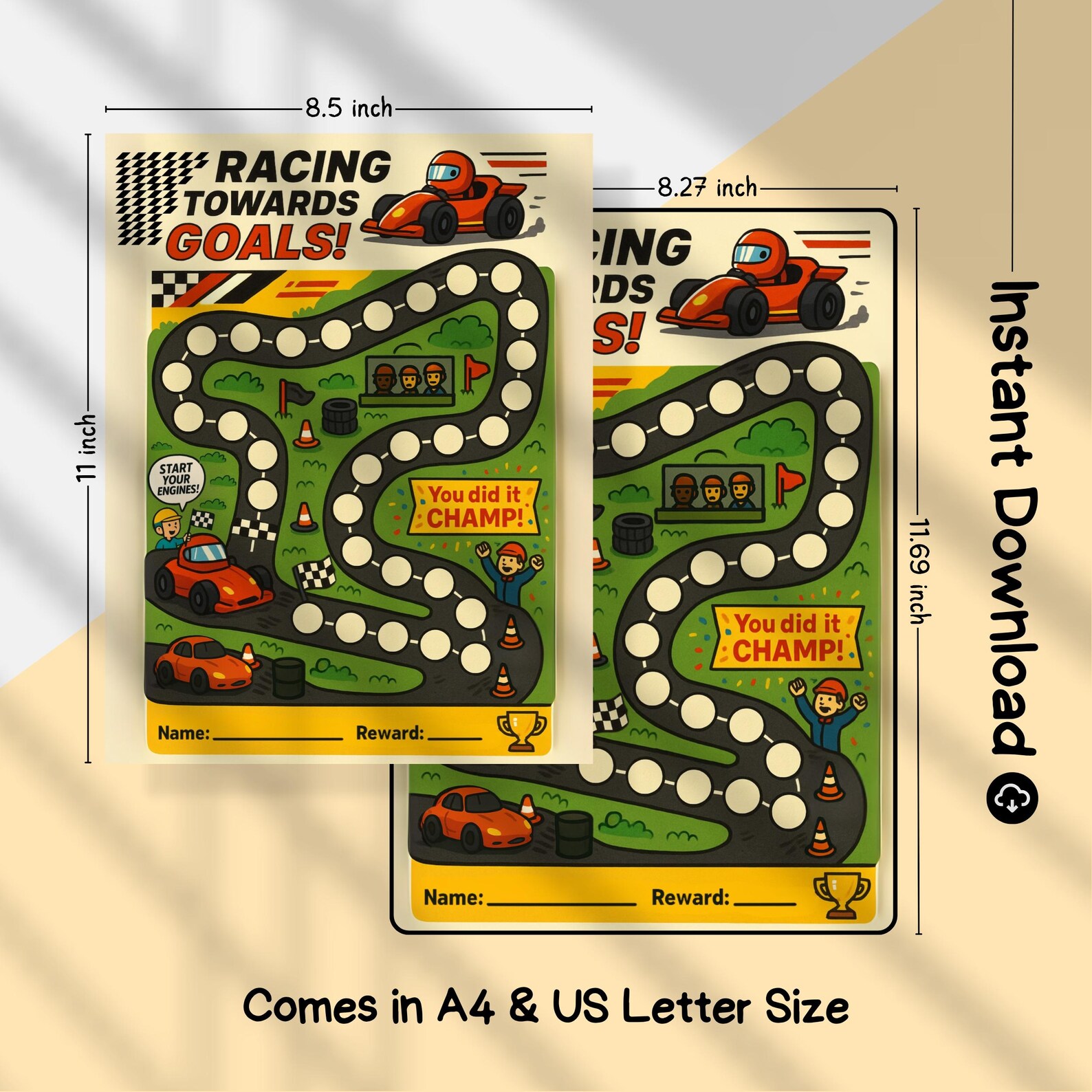 Reward Chart Racing Theme for Kids Instant Download Printable Behavior ...