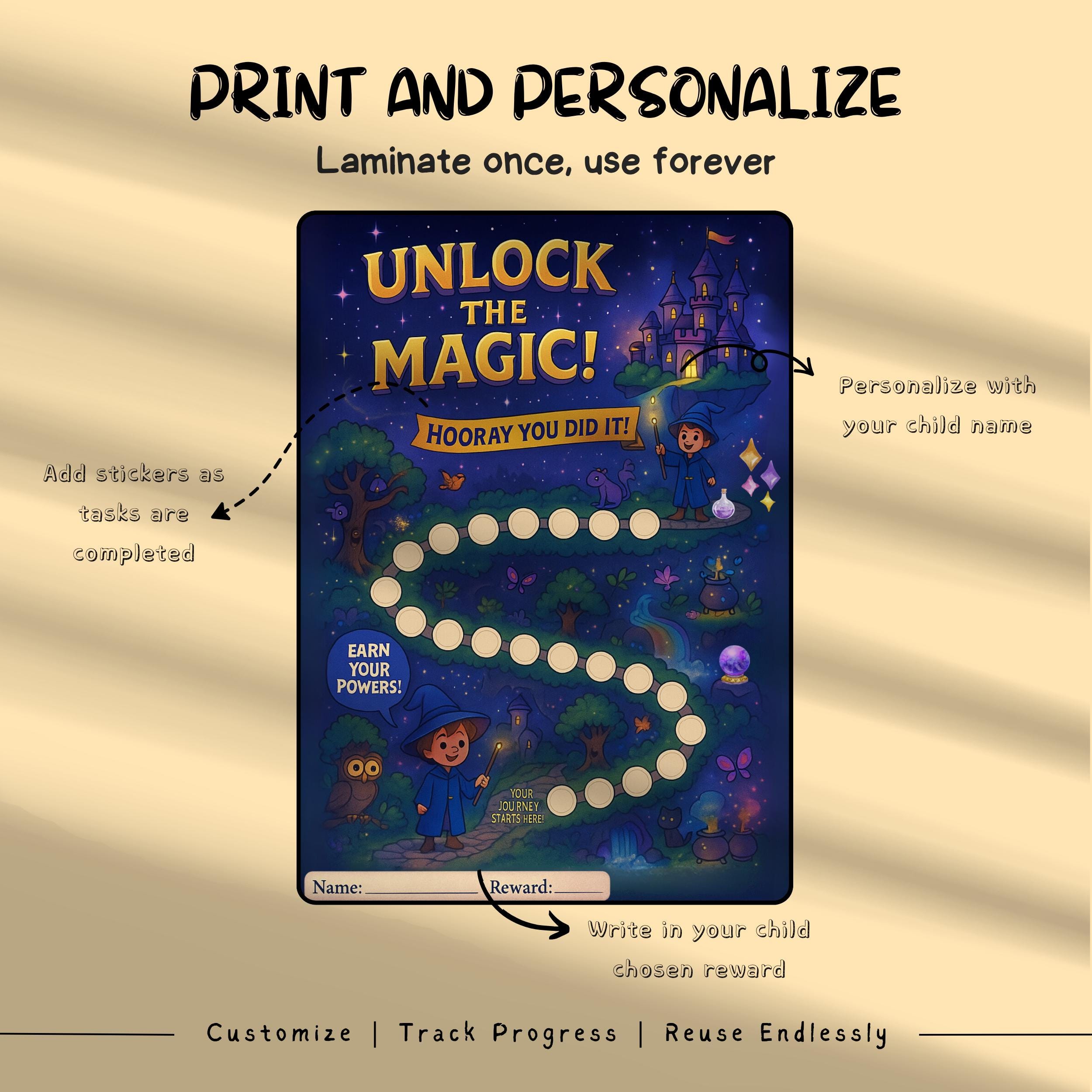 Wizard Theme Reward Chart for Kids: Printable Behavior & Chore Tracker ...