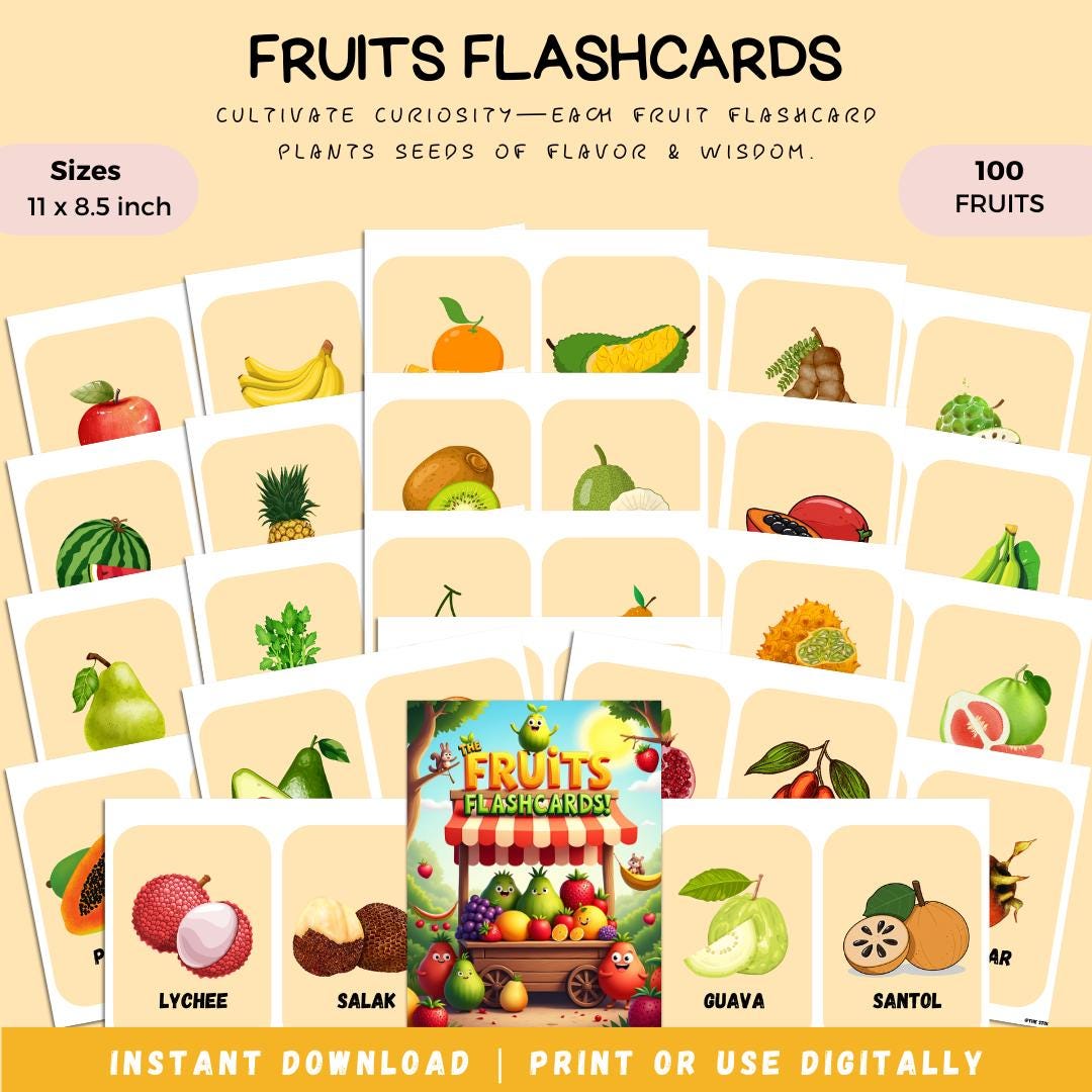 100 Fruits Flash Cards Identification Montessori Education Homeschool ...