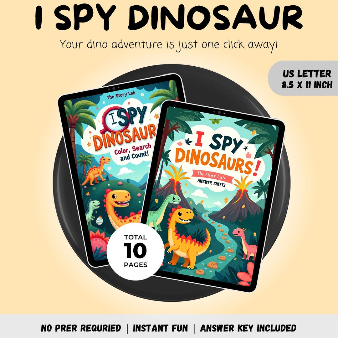 10 Pages I Spy Dinosaur Activity Book Search Count Kids Coloring ...