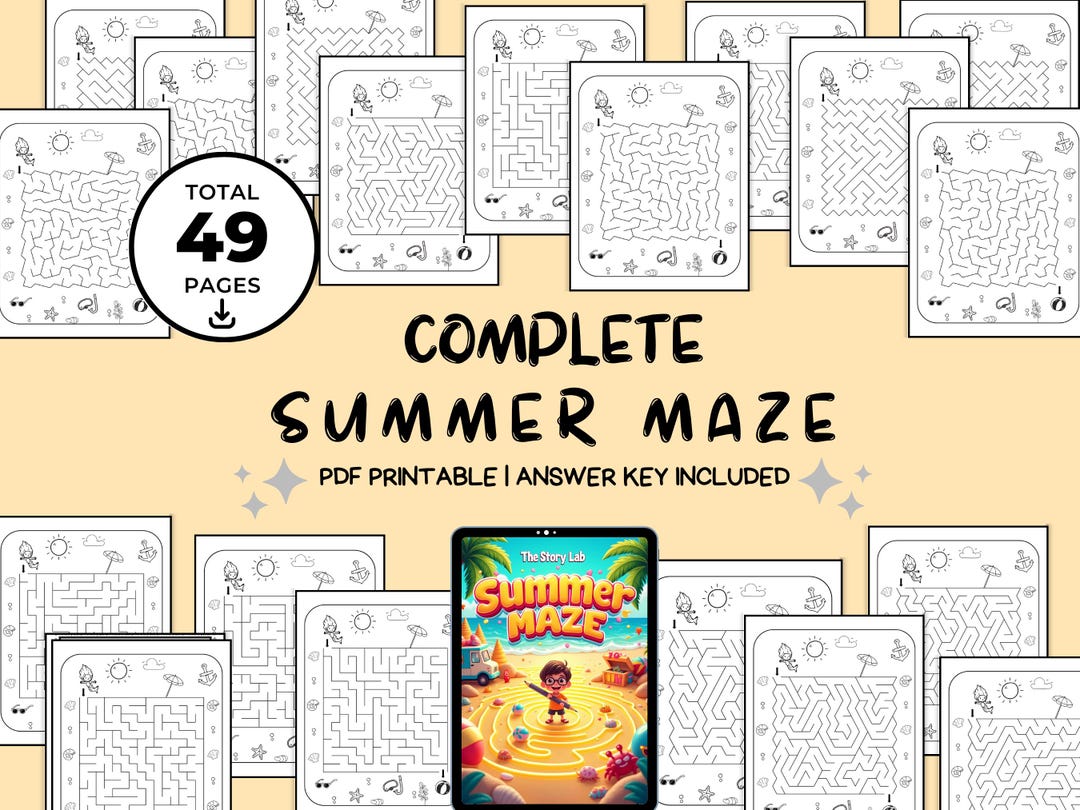 49 Pages Summer Maze Worksheet Printable Kids Learning Puzzles PDF ...