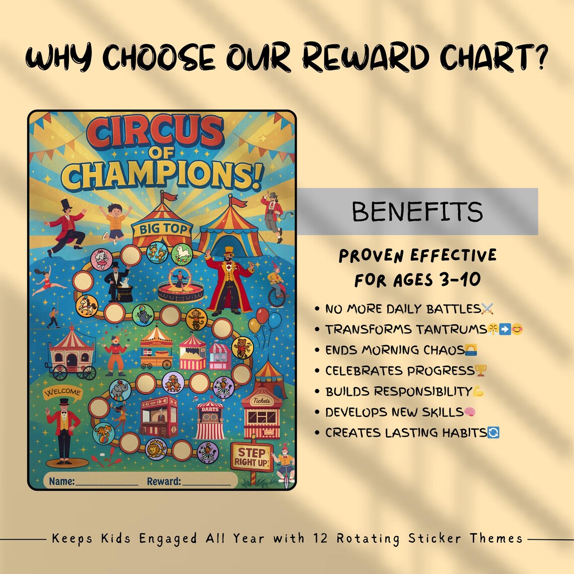 Reward Chart Circus Theme for Kids Instant Download Printable Behavior ...