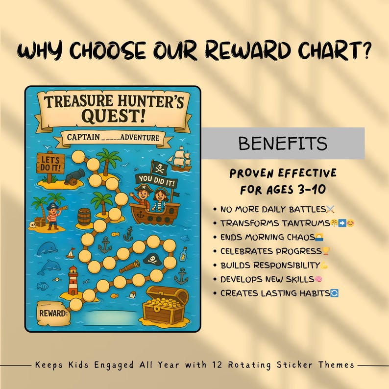 Pirate Reward Chart for Kids: Printable Behavior & Chore Tracker ...