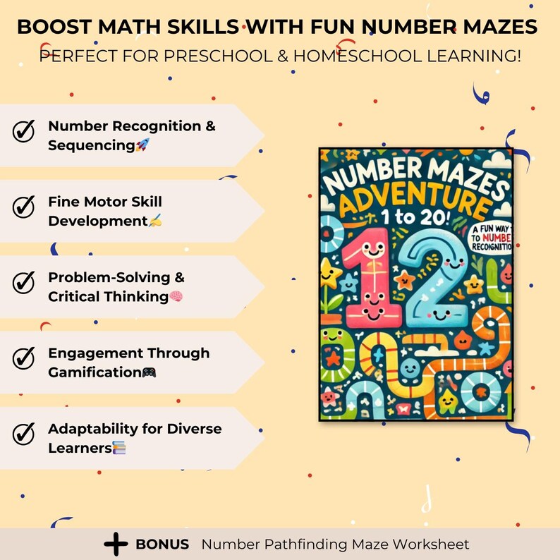 Number Mazes 1-20: Math Games for Pre-k (digital Download) - Etsy