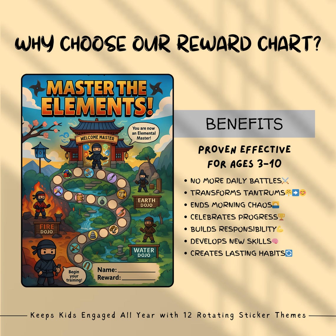 Ninja Reward Chart for Kids: Printable Chore & Potty Training (digital ...