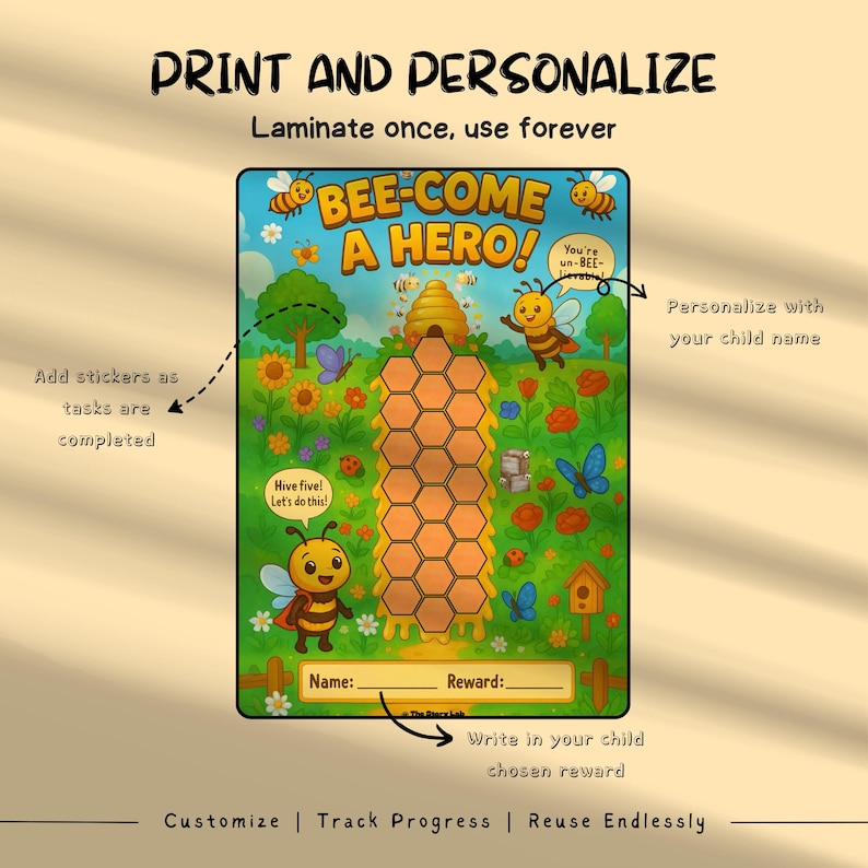 Bee Reward Chart Printable: Kids Chore & Potty Training (PDF Download ...
